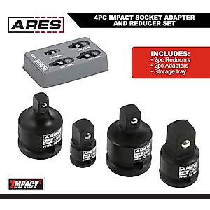 ARES 27070-4-Piece Impact Socket Adapter and Reducer Set - 1/4-Inch, 3/8-Inch & 1/2-Inch Impact Rated Step-Up and Step-Down Adapters with Included Storage Case