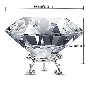Large Crystal Diamond Paperweight with Stand Jewels Wedding Decorations Centerpieces Home Decor 3.15 inch (Clear)