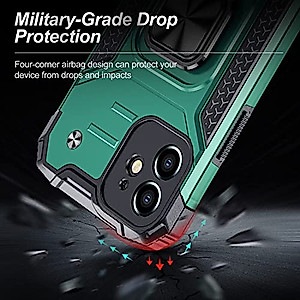 VOMODI Compatible for iPhone 12 Case,with Screen Protector 2Pcs,Heavy Duty Shockproof Bumper,with Magnetic Stand Ring & Camera Cover,Hard Protective Phone Cases for iPhone 12 6.1 inch Green