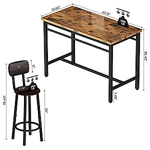 Lamerge Bar Table and Chairs Set Industrial Wood Kitchen Dining Table Space Saving Breakfast Bar Table Counter Height Pub Table with 4 PU Upholstered Chairs with Backrest 5 Pieces Home Kitchen Set