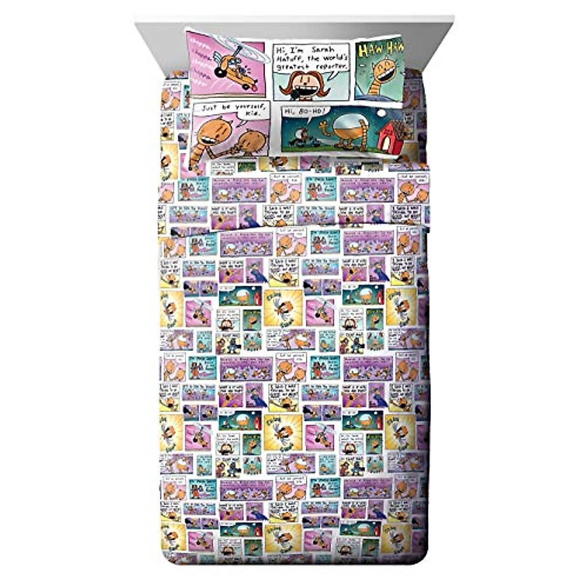 Jay Franco Dog Man Supa Buddies 4 Piece Toddler Bed Set - Includes Comforter & Sheet Set - Bedding Features Cat Kid & Lil' Petey - Super Soft Fade Resistant Microfiber (Official Dog Man Product)