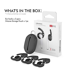 AhaStyle 3 Pairs AirPods Ear Hooks Cover Silicone Accessories Compatible with Apple AirPods and EarPods Headphones(Black)