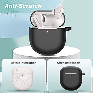 Fintie Case for Bose QuietComfort Ultra Earbuds Case (2023) / Bose QuietComfort Earbuds II (2022), Premium Silicone Shockproof Protective Skin Cover with Keychain [Front LED Visible], Black