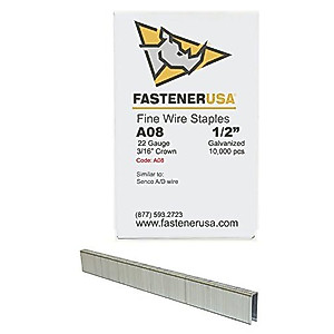 1/2" Leg x 3/16" Crown 22GA Galvanized A08 Upholstery Staples 10M Box