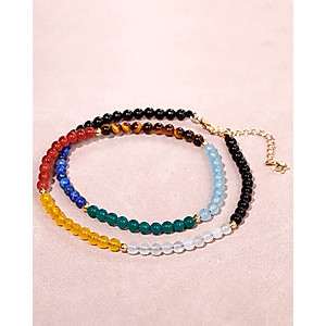 Jewever 7 Chakra Choker Necklace for Women Crystals and Healing Stones Balance Meditation Yoga Worry Stone Jewelry Gifts (16"+2")