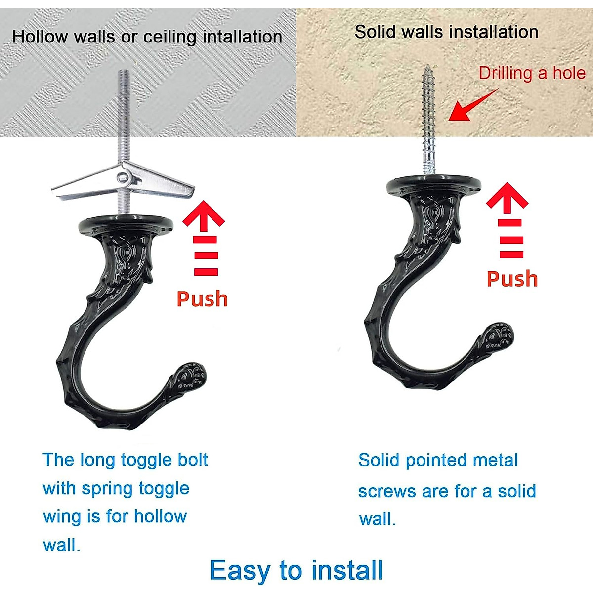 QLXHBOT Ceiling Hooks, Heavy Duty Swag Hook 65mm/2.6" with Screws Bolts and Toggle Wings for Hanging Plants Ceiling Installation Cavity Wall Fixing (3 Sets)