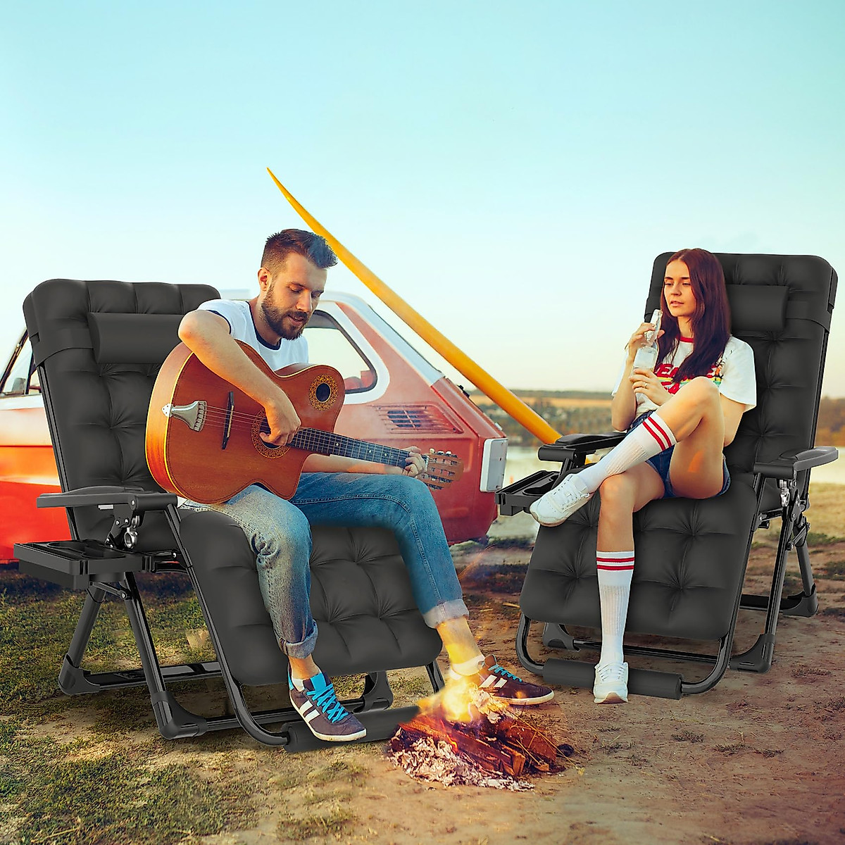 ZENPETIO 29In XL Zero Gravity Chair w/Cushion, Zero Gravity Recliner Lounge Chair for Indoor and Outdoor, Reclining Camping Chair for Lawn, Anti Gravity Chair with Cup Holder and Footrest, 440LBS