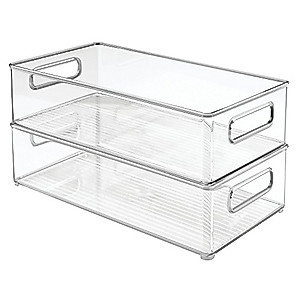 iDesign Plastic Pantry and Kitchen Storage Freezer and Fridge Organizer Bin with Easy Grip Handles, 14.5" x 8" x 4", Clear, 2 Count