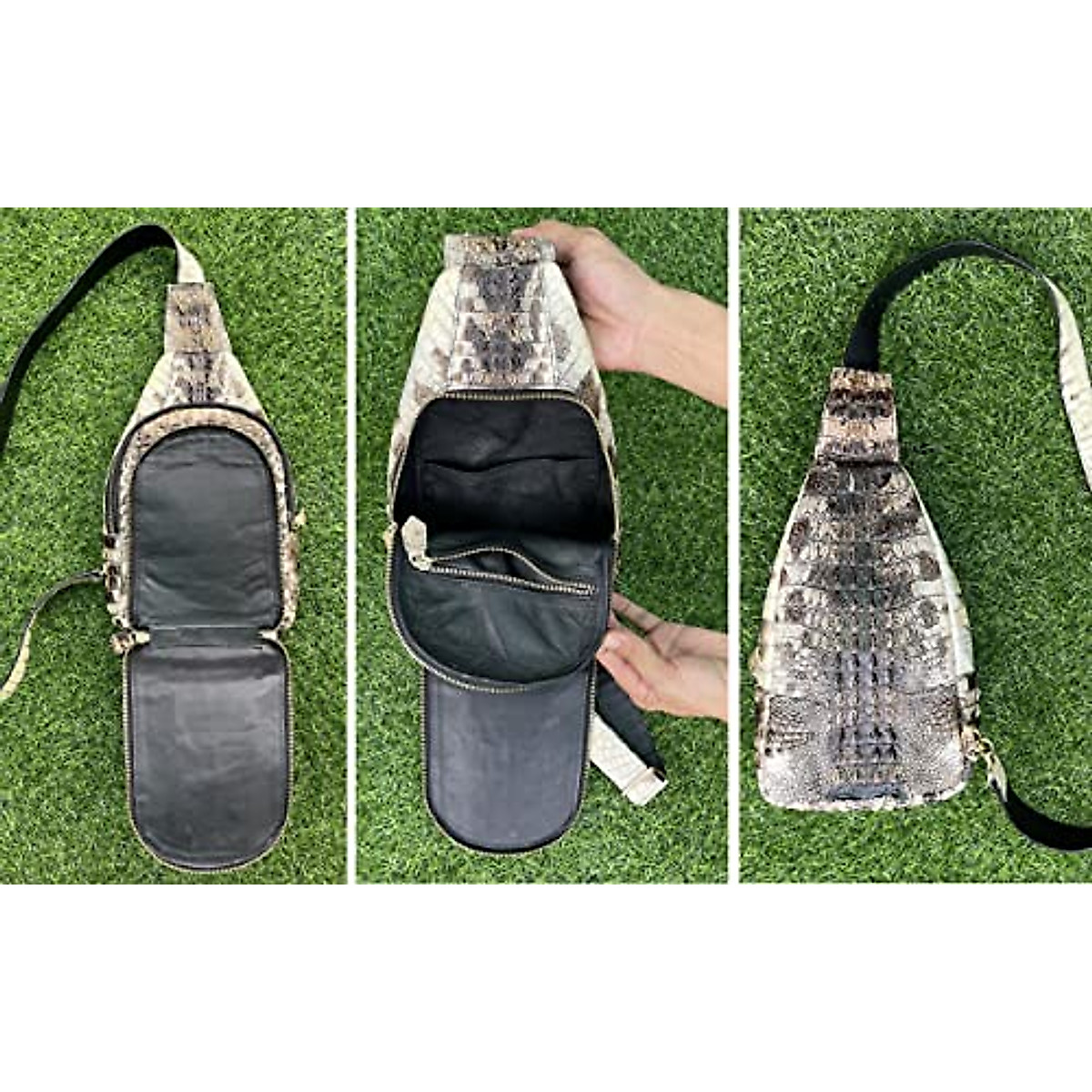 Men Sling Bag Small Crossbody Backpack Chest Bag Alligator Leather One Shoulder Strap Casual Daypack Luxury Original Crocodile for Outdoor Cycling Hiking Travel BACKPACK-55