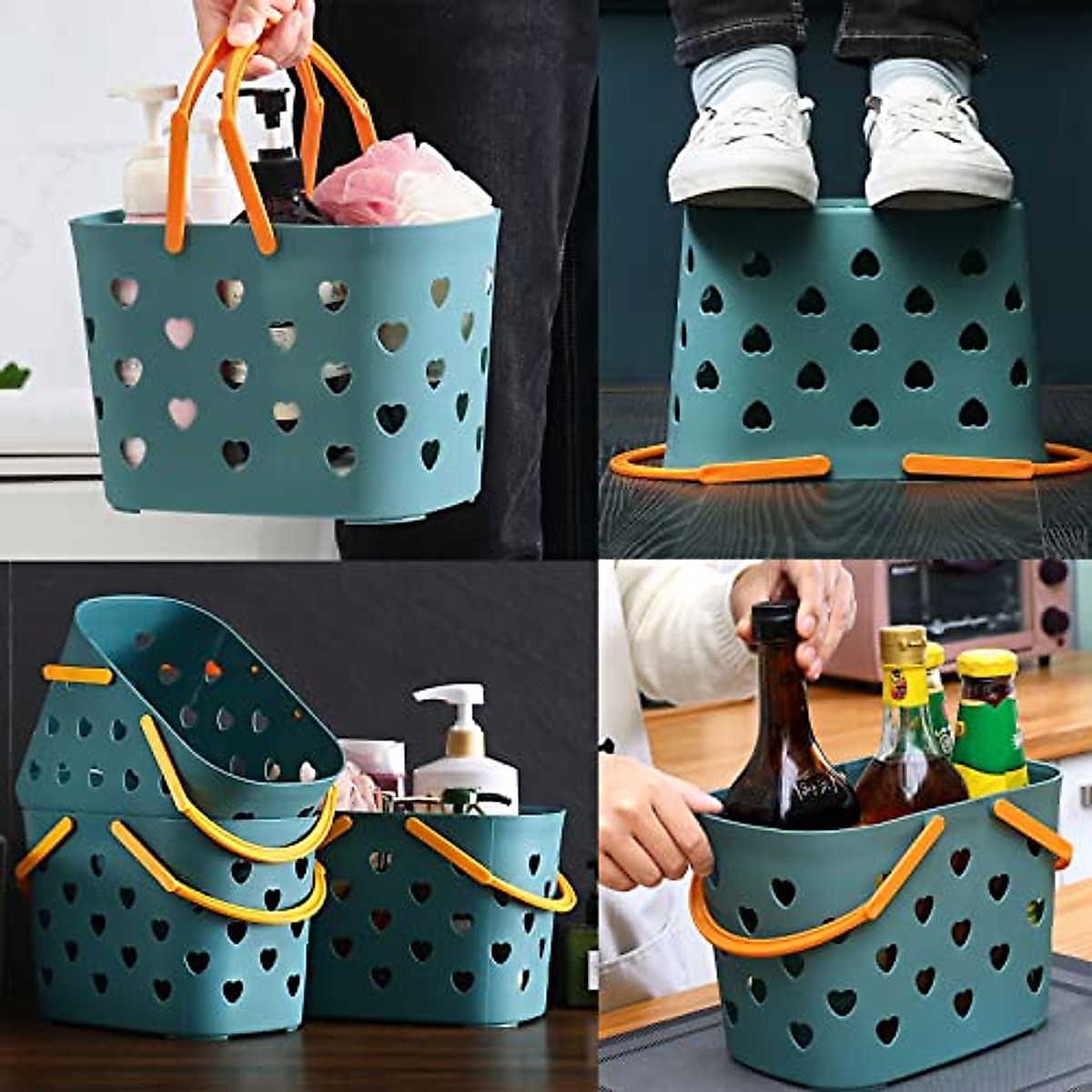 WeiMeet 4 Pieces Portable Shower Caddy Basket Bathroom Shower Organizer Basket Organizer Bin Plastic Storage Caddy Basket with Handle for College, Dorm, Bathroom, Garden, Cleaning Supplies