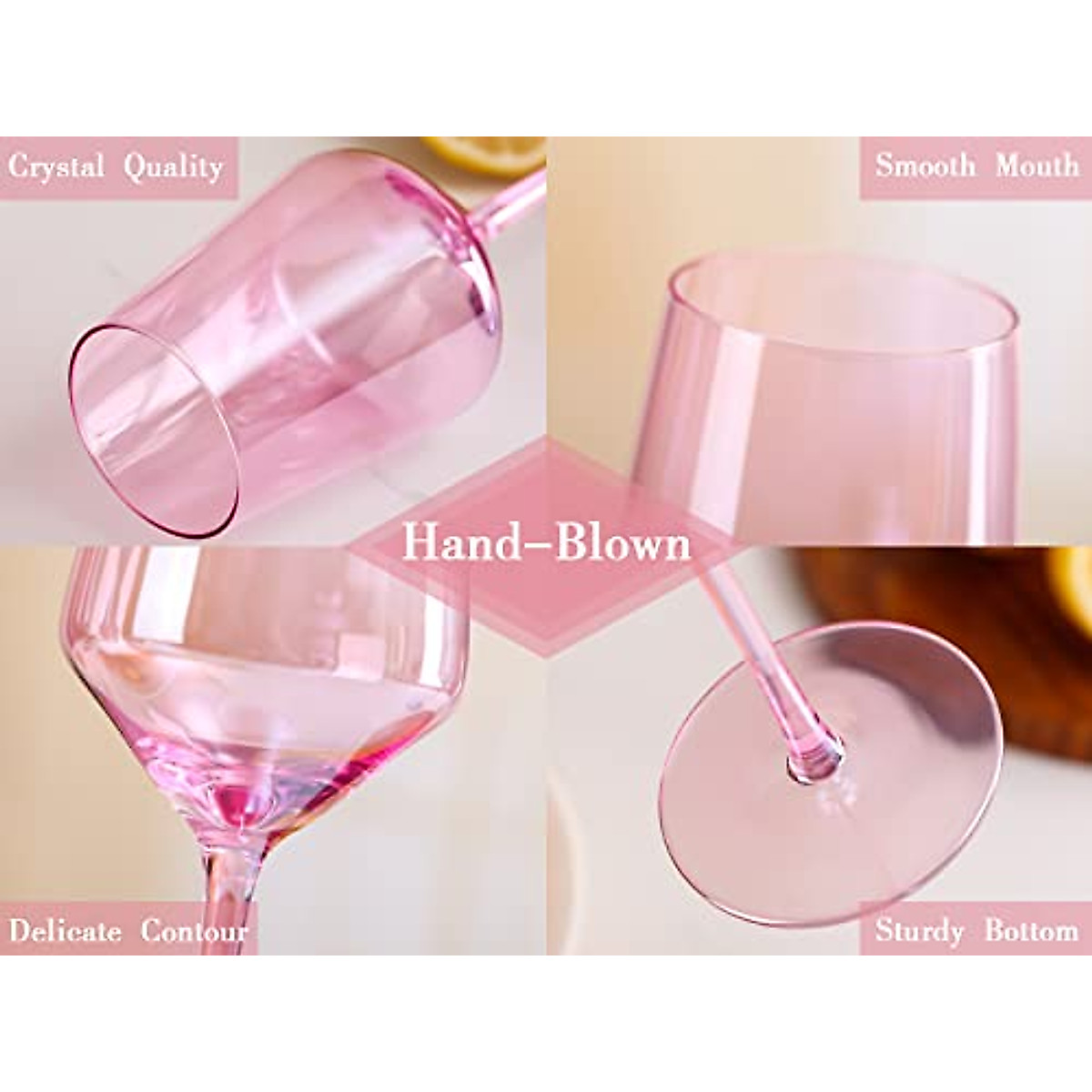 Colored Wine Glasses Set of 6-15oz Hand Blown Colorful Crystal Long Stem Wine Glasses, Unique Colored Glassware for Party,Home Bar