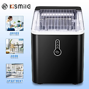 Kismile Ice Maker, Compact Ice Machine, 9 Bullet Ice Cubes Ready in 8 Mins, 26lbs in 24Hrs, Countertop Ice Maker with Ice Scoop & Basket for Home Bar, Office, Kitchen