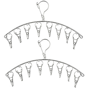 WudTus 2Pcs Clothes Drying Hanger with 16 Clips, Stainless Steel Sock Air Drying Rack, Windproof Anti-Lost for All Small Laudry Item and Herbs
