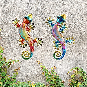 MUMTOP Metal Gecko Wall Decor Lizard Hanging Art for Indoor Outdoor, Garden, Patio, Fence, 14.2 Inch, Red