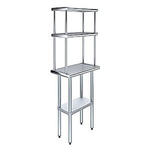 AmGood Stainless Steel Work Table with 12" Wide Double Tier Overshelf | Metal Kitchen Prep Table & Shelving Combo | NSF (Stainless Steel Table with Double Overshelves, 24" Long x 14" Deep)
