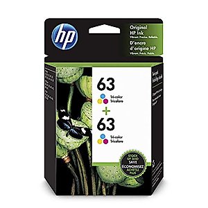 HP 63 | 2 Ink Cartridges | Tri-color | Works with HP DeskJet 1112, 2100 Series, 3600 Series, HP ENVY 4500 Series, HP OfficeJet 3800 Series, 4600 Series, 5200 Series | F6U61AN