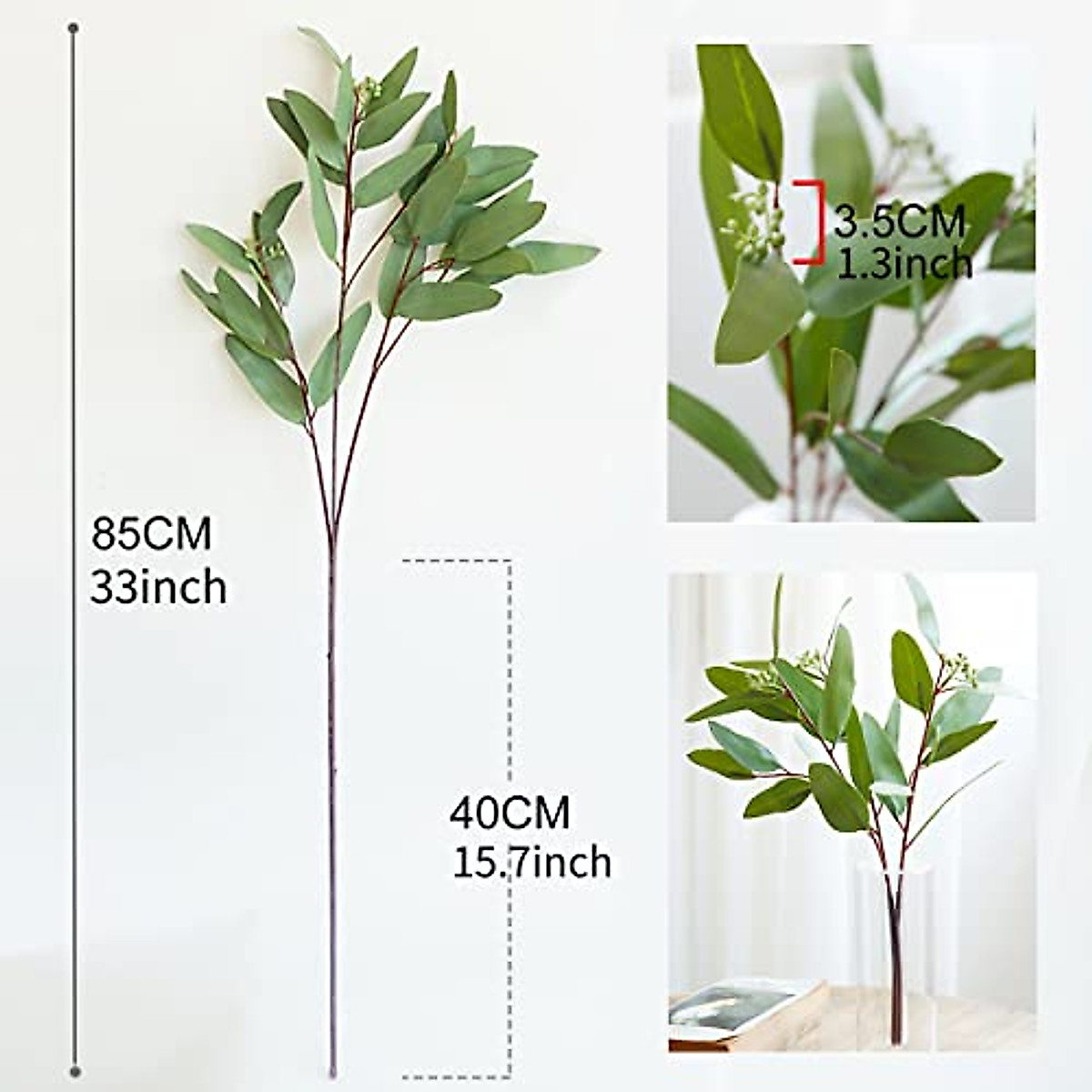ANNIE&PANDA 3 Pack Faux Real Touch Artificial Eucalyptus Stems with Seeds 31'' Tall Fake Plants Leaves Olive Tree Branches Faux Greenery Stems for Bridal Wedding Bouquet Vase Table Centerpiece Decor