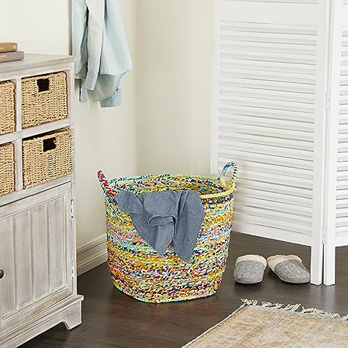 CosmoLiving by Cosmopolitan Cotton Round Storage Basket with Handles, 23" x 18" x 18", Multi Colored