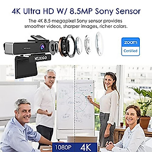NexiGo Zoom Certified, N950P 4K Zoomable Webcam with Remote Control, Sony_Starvis Sensor, 5X Digital Zoom, Pro Web Camera with Dual Stereo Mics, for Zoom Skype Teams Twitch