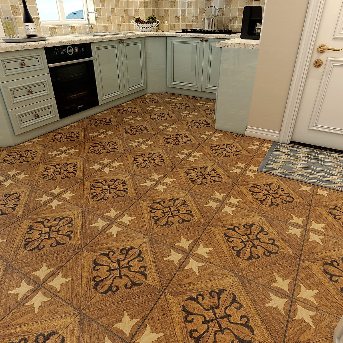 YENHOME Brown Peel and Stick Floor Tile Waterproof 12x12 in Kitchen Bathroom Floor Tile Vinyl Flooring Peel and Stick Flooring Roll Wood Planks 3 PCS Laminate Flooring Stick on Floor Tile Removable