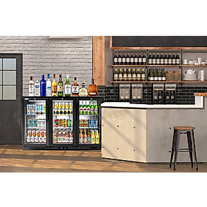 KoolMore - BC-3DSW-BK 3 Door Back Bar Cooler Counter Height Glass Door Refrigerator with LED Lighting - 11 cu.ft, Black
