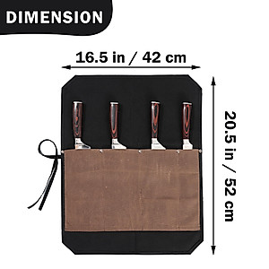 Chef Knife Roll, 16OZ Waxed Canvas Chef Knife Case with Professional Cut-Resistant Fabric & 4 Slots, Durable Knife Case (Black) - 20.5"L x 16.5"W