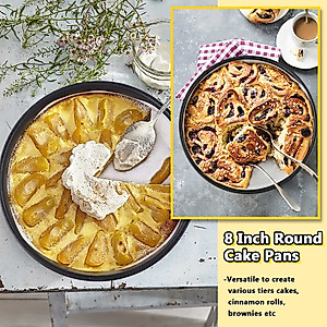 E-far 8 Inch Cake Pans Set of 2, Nonstick Stainless Steel Small Round Baking Pans with Parchment Paper & Side Liner Roll, Stainless Steel Core & Non-toxic Coating, Straight Side & 2 Inch Deep