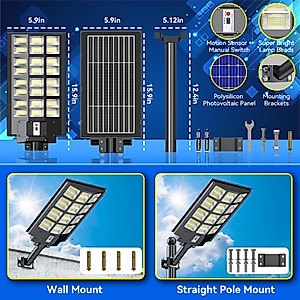 Solar Street Light Solar Street Lights Outdoor Dusk to Dawn Solar Power Lights IP66 Waterproof 6500 K LED Street Light with Motion Sensor and Remote Control for Parking Lot (7200, Watts)