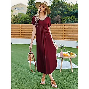 Ekouaer Women Long Nightgowns Solid Sleep Dress Scoop Neck Night Gown Sleepwear Nightshirt Wine Red XXL