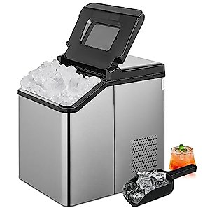 Magshion Dual-Size Countertop Ice Machine, Portable Self-Cleaning Ice Maker Machine, Creates 32 Square Cubes in 20 Mins, Makes up to 33 lb. in 24 Hours, Stainless-Steel
