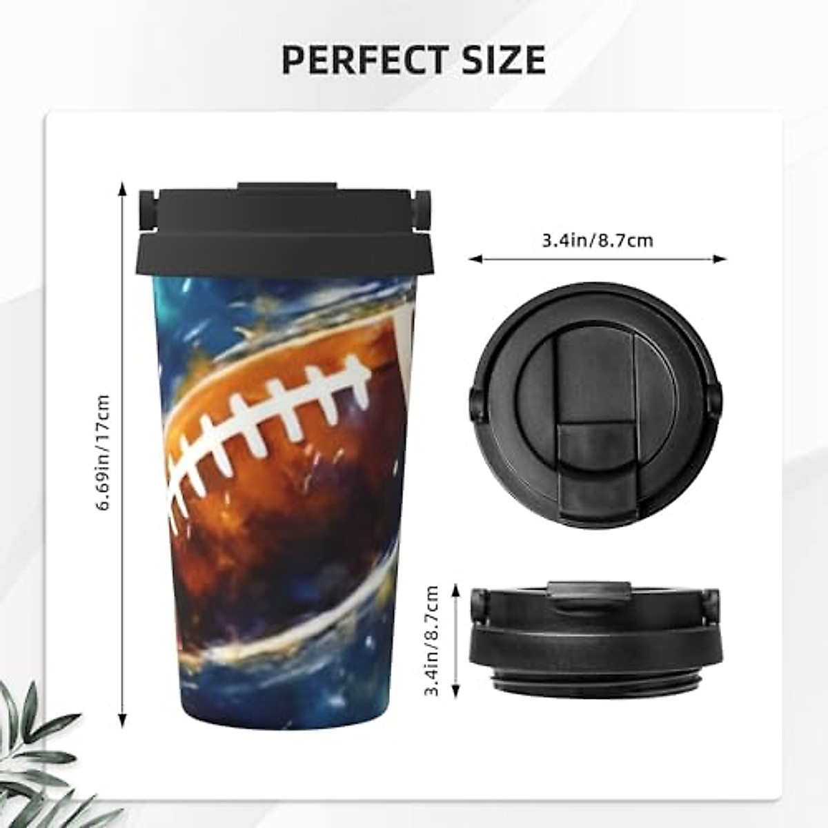 Insulated Coffee Mug Galaxy Space Football 17oz Double Wall Vacuum Stainless Steel Tumbler With Leak-Proof Lid And Handle, Cute Travel Thermos Mug For Cold Hot Drinks