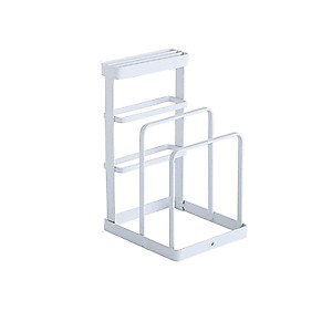 VANRA Metal Steel Cutting Board Holder Knife Block Kitchen Organizer Pantry Bakeware Rack Pan Pot Cover Lid Rack Stand (White)