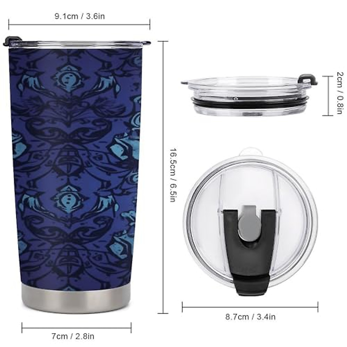 FHENMSA Reusable Plastic Water Cups with Lids,Blue Black Goth Spooky Print Anti-overflow Cup,sports Travel Coffee Cup