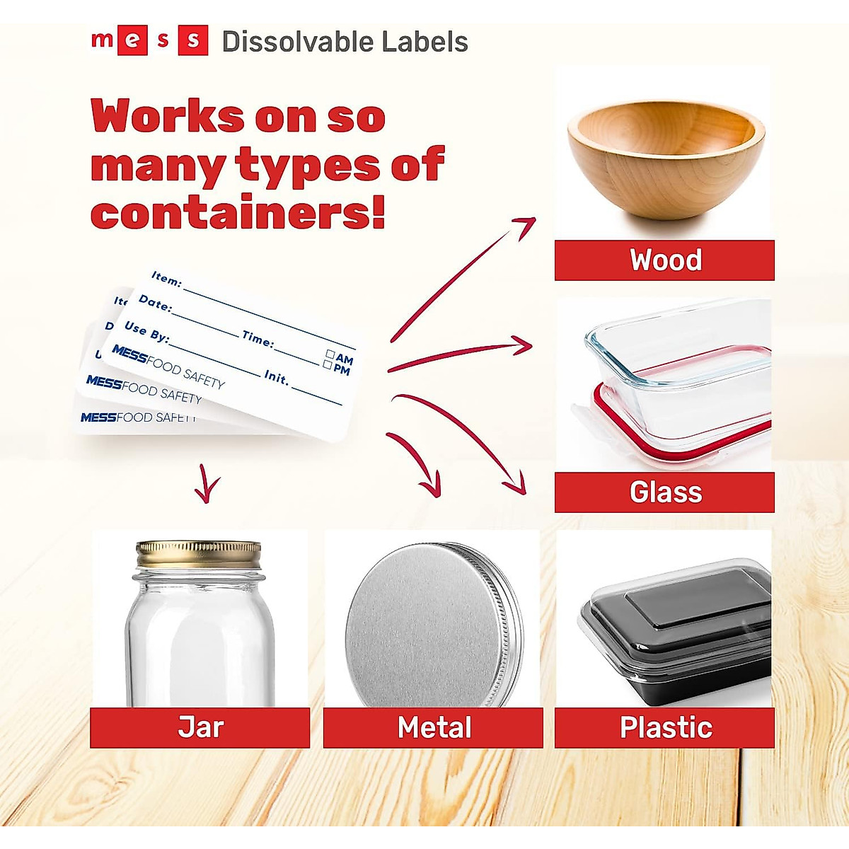 MESS Dissolvable Food Labels -200 Removable Food Container Labels - Blank Labels for Food Containers - Dissolvable Food Labels Stickers - Freezer Labels - Bottle Labels, Jars Food Storage Labels 1x2"