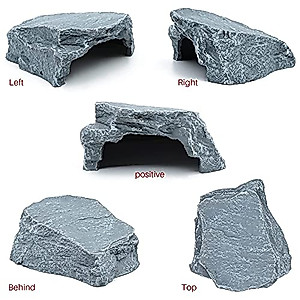 Junniu Reptile Cave Resin Rock Basking Platform Hiding Habitat Fish Tank Decor Hideout Shelter Aquarium Ornament for Bearded Dragon Turtle Insect Frog Zoo