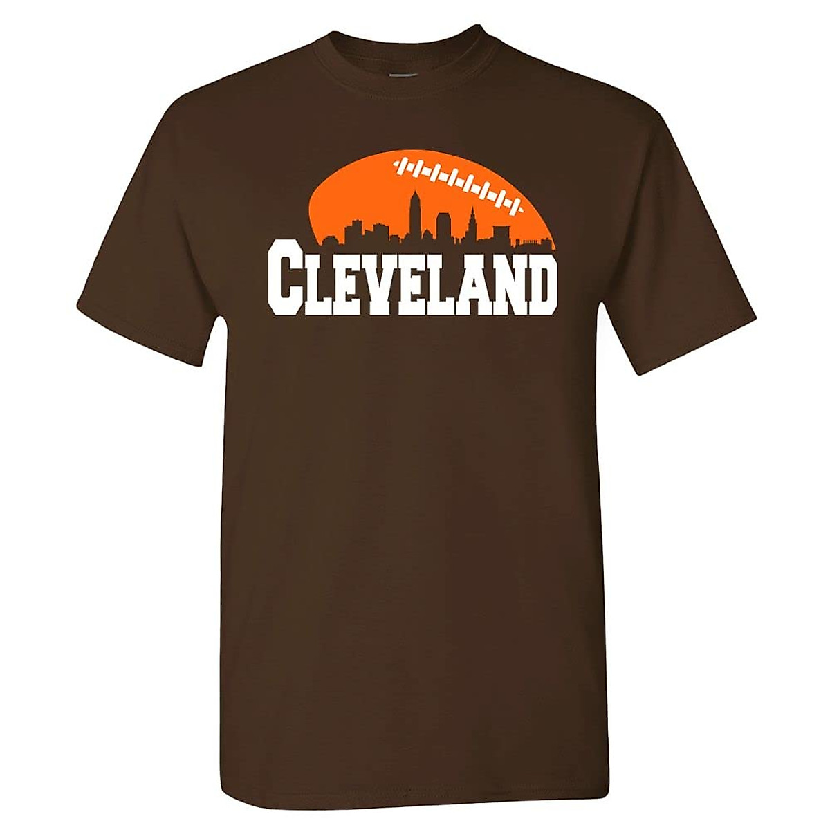 Xtreme Apparrel Cleveland Football City Skyline Men's Fan T-Shirt (Brown Shirt, 2XL)