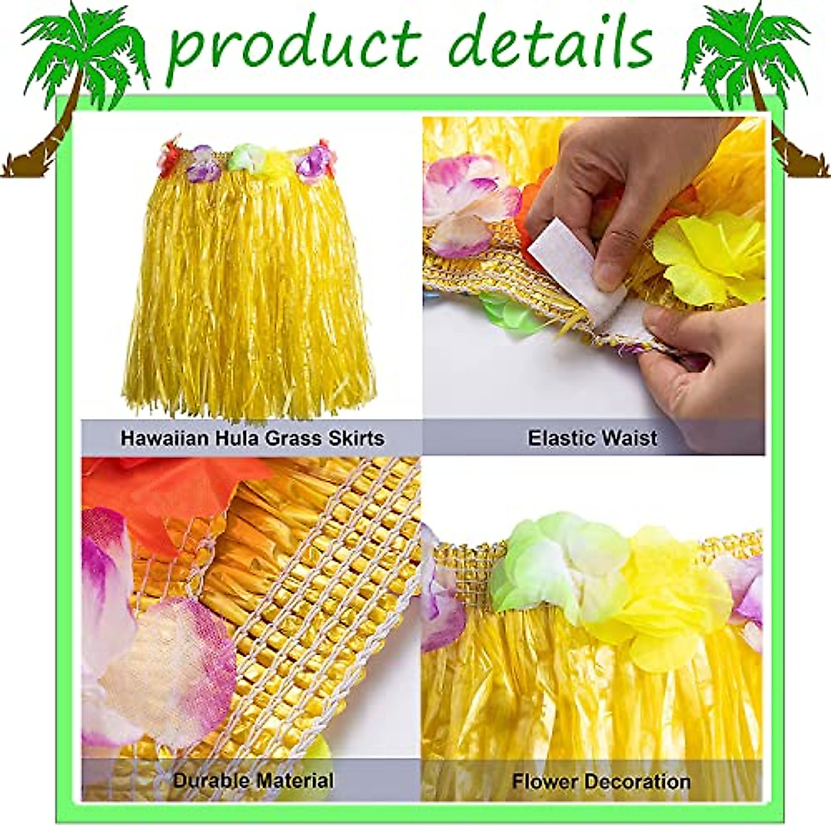Hawaiian Luau Hula Skirts Decorations , Grass Skirts, Hawaiian Grass Skirts Bracelet & Necklace for Tropical Beach Party Holiday Birthdays Gifts Party Favor Party Decorations Favors Supplies
