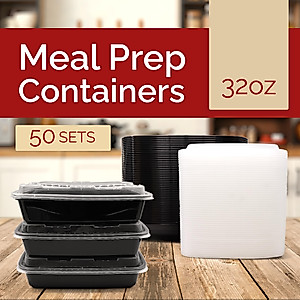 Reli. (50 Pack 32 oz. Meal Prep Containers - 1 Compartment Food Containers with Lids, Stackable Microwavable Freezer Dishwasher Safe Plastic Food Storage - Black Reusable BPA Free Bento Box/Lunch Box