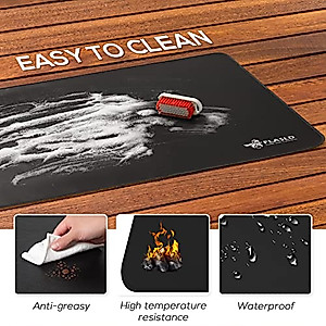 FLASLD Hearth Rugs for Fireplaces Fire Resistant, 24 X 42 inches Gas Grill Splatter Mat, Fireproof Heat Resistant Non Stick BBQ Patio Protector, Floor Protective Rug, Black