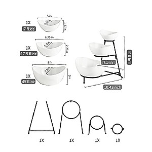 YHOSSEUN 3 Tier Serving Stand Tiered Oval Bowl Stand with 3 Oval Porcelain Serving Bowl Set with Collapsible Thicker Sturdier Metal Rack (Black)