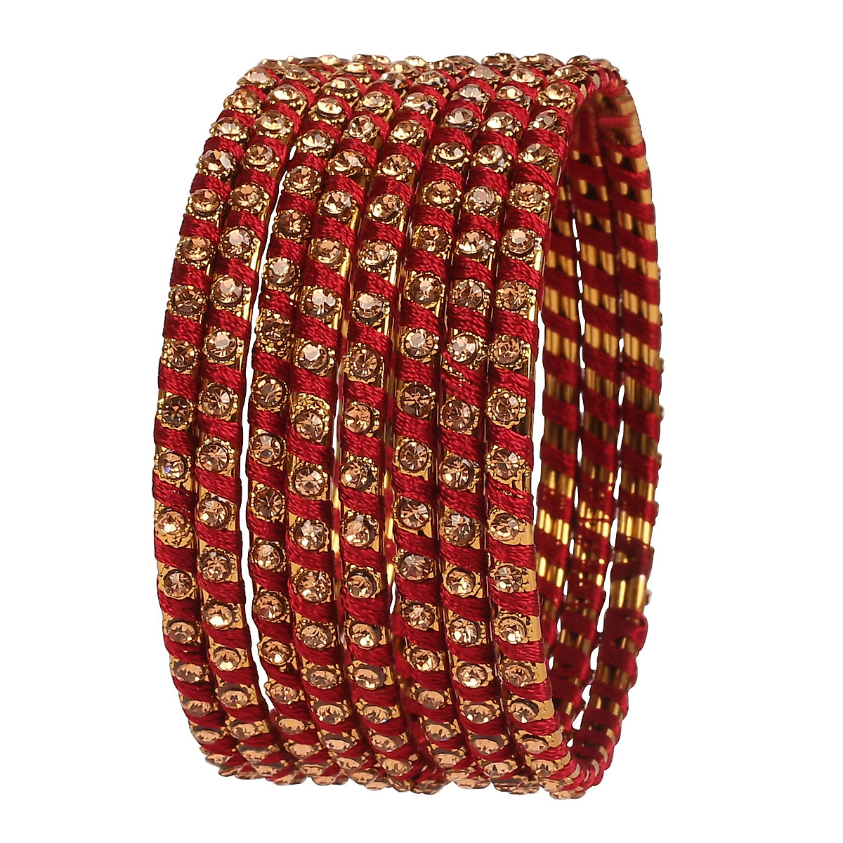 Touchstone New Silk Thread Bangle Collection Indian Bollywood Hand Woven Silk Thread Marron Color Rhinestone Designer Jewelry Special Extra Large Size Bracelets Bangle Set of 8 for Women.