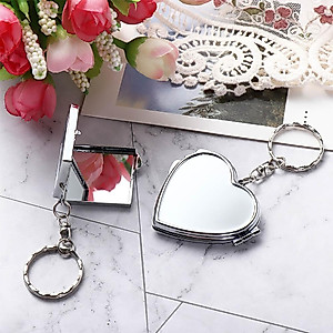 Metal Portable Folding Mirror Key Chain Round Square Heart Shape Cosmetic Mirror Compact Travel Pocket Mirror with Key Ring Keychain(Circular)