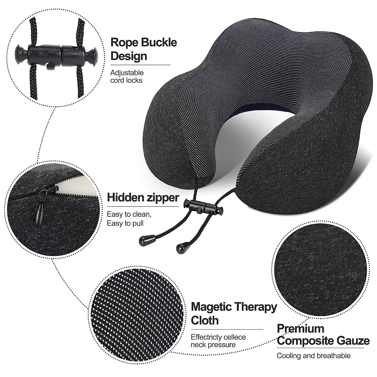 DEPAJA Neck Pillow for Travel, 100% Pure Memory Foam Soft Pillow for Airplane Sleeping U Shaped Pillow for Head, Chin Support, Rest Pillow for Flights, Office, Car & Home Recliner (Black)