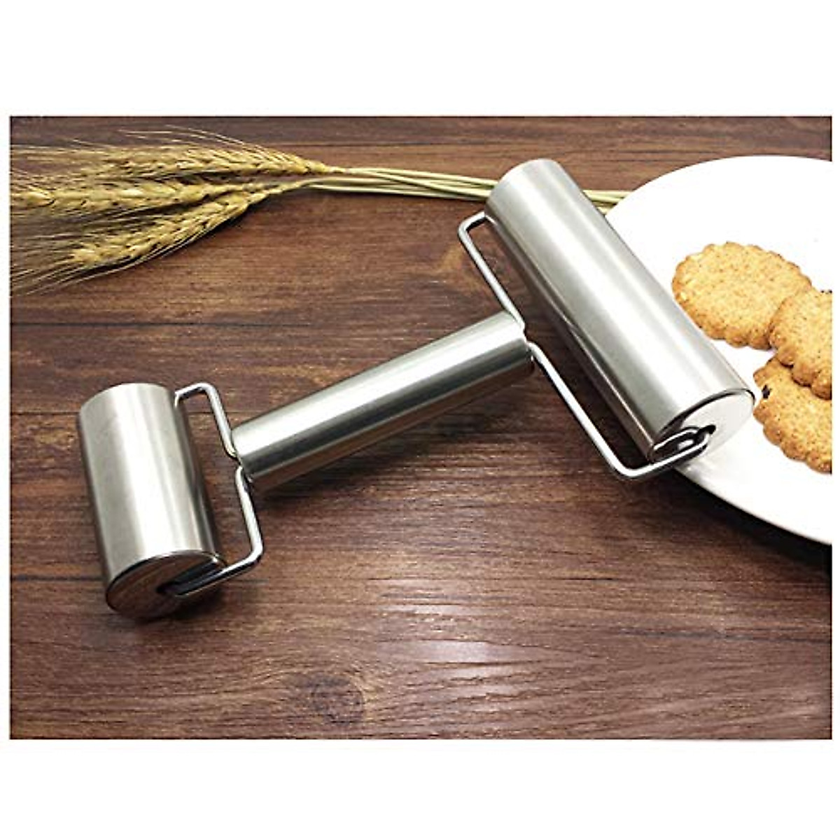 Mazaashop Pastry Pizza Roller Smooth Non Stick Stainless Steel Rolling Pin for Home Baking Cooking