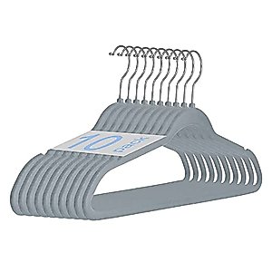 Salty Gallery Elegant Velvet Hangers 10-Pack, Space Saving Coat Hanger, Non-Slip Hangers, Clothes Hangers Dress and Trouser Hangers., Gray