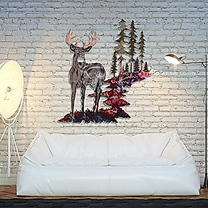 Forest Tree Deer Wall Art Metal Rustic Hunting Decor for Living Room Bedroom Bathroom Indoor Outdoor, 11.8 x 7.9 Inch (Bright Color)