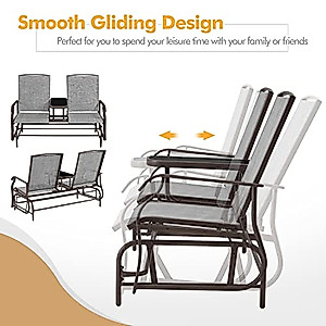 Yaheetech 2-Seat Outdoor Glider with Center Table, Patio Rocking Loveseat with Breathable Mesh Sturdy Metal Frame for Garden Pool Lawn