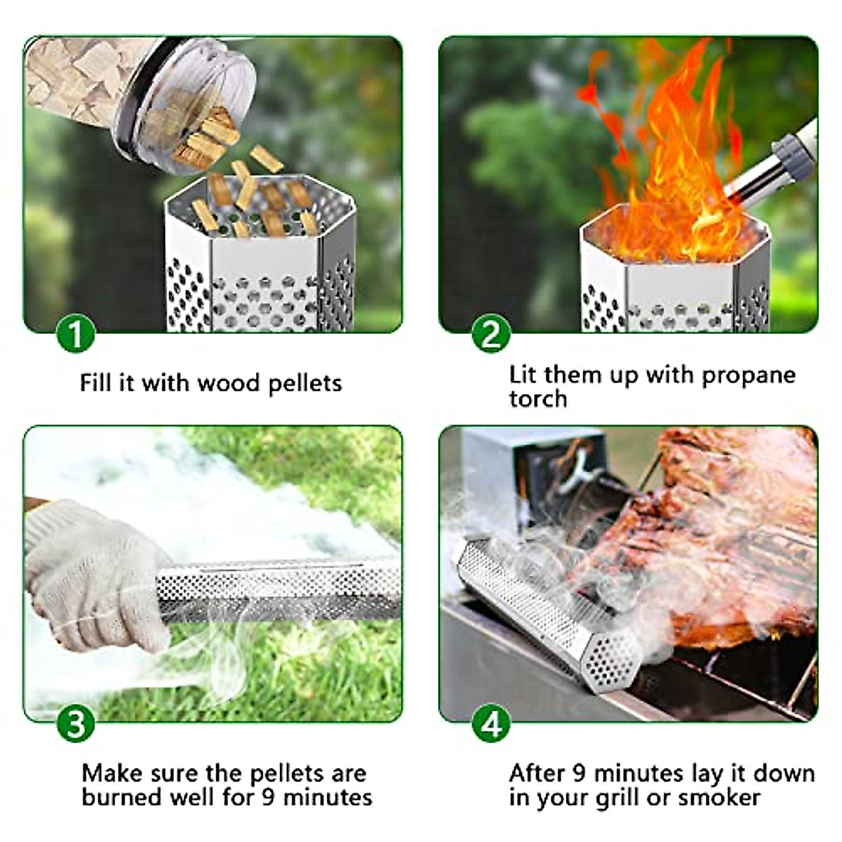 Smoke Tube, OTVAFAVA Upgraded Detachable 12'' Smoke Tube with Cap for Pellet Grill, Stainless Steel Hexagon BBQ Wood Pellet Smoker Tube for Any Grill or Smoker, Hot or Cold Smoking, Easy to Clean