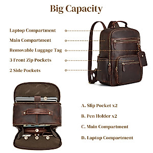 S-ZONE Extra Large Genuine Leather Backpack Purse for Women Men Travel Rucksack Vintage Retro Daypack