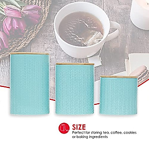 Home Basics Wave 3 Piece Ceramic Canister Set With Bamboo Tops, Turquoise